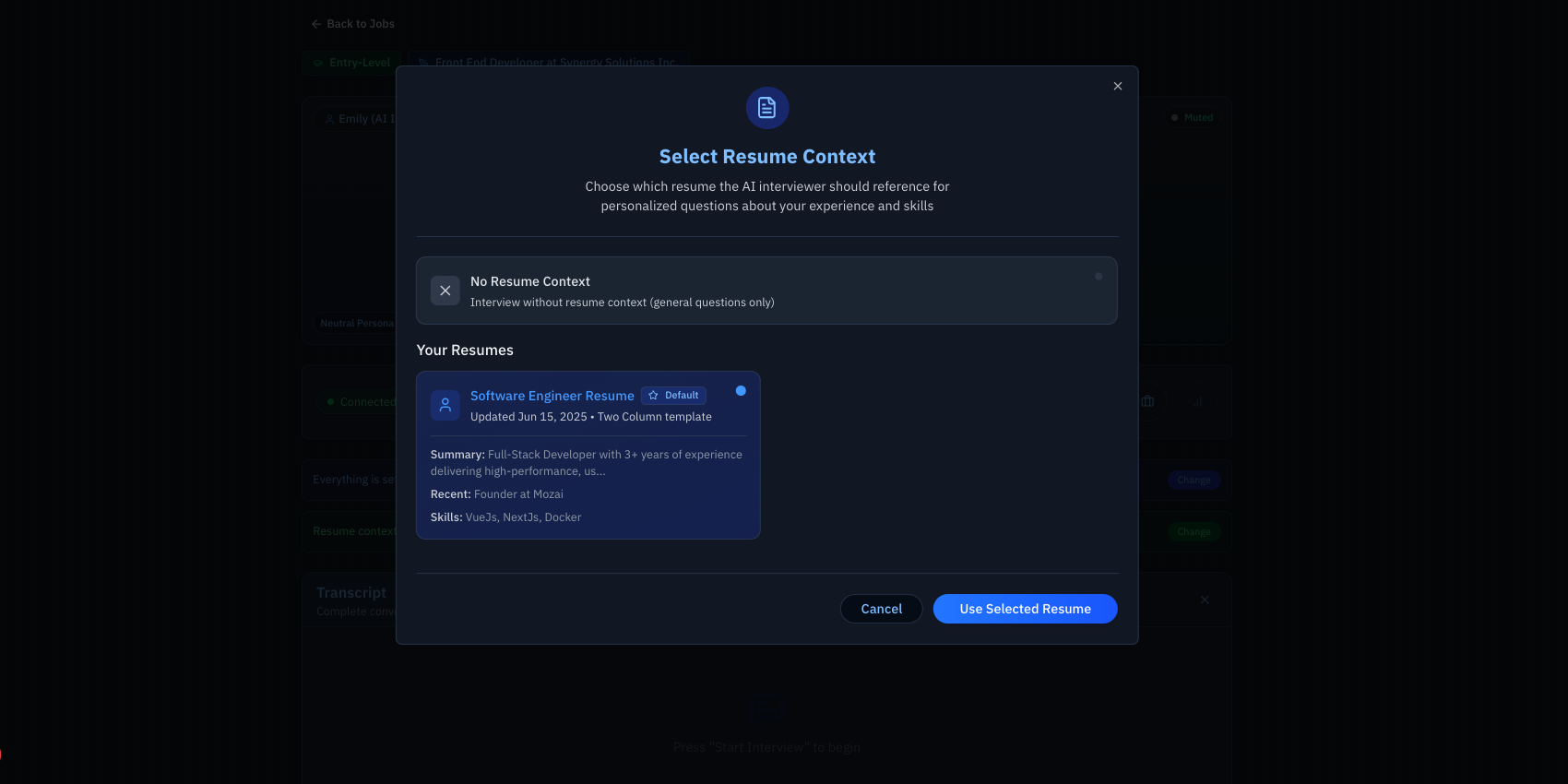 Resume Context Modal